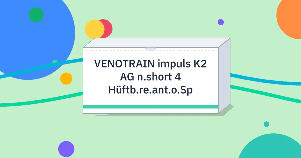 Symbolbild: Packung mit der Aufschrift VENOTRAIN impuls K2 AG n.short 4 Hüftb.re.ant.o.Sp (PZN 15217260) – Verfügbarkeit und Bezug in Apotheken in Frankfurt am Main