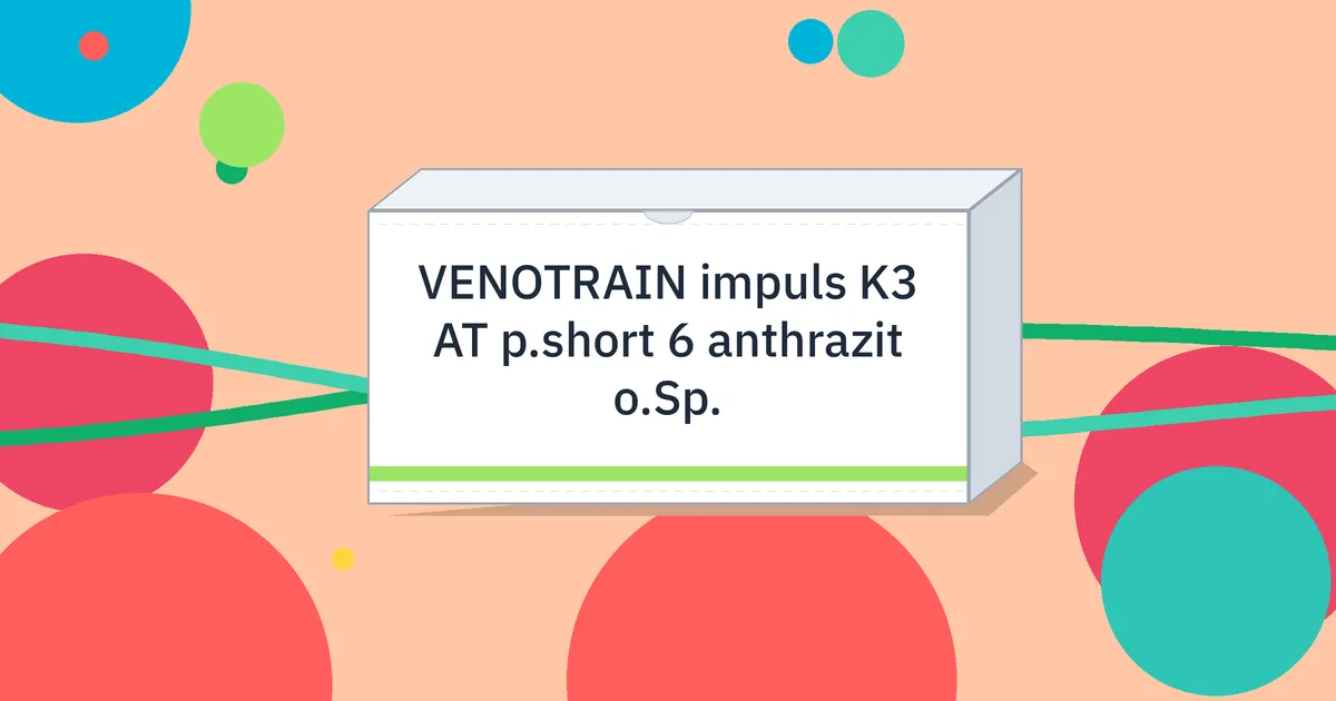 Symbolbild: Packung mit der Aufschrift VENOTRAIN impuls K3 AT p.short 6 anthrazit o.Sp. (PZN 19357182) – Verfügbarkeit und Bezug in Apotheken in Frankfurt am Main