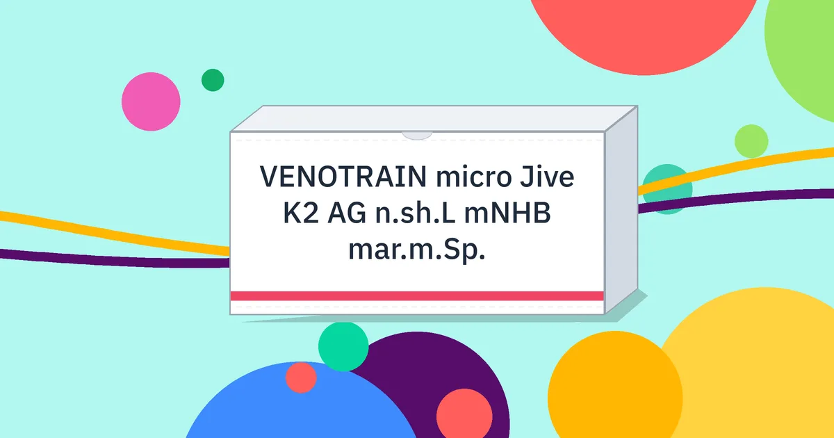 Symbolbild: Packung mit der Aufschrift VENOTRAIN micro Jive K2 AG n.sh.L mNHB mar.m.Sp. (PZN 17761967) – Verfügbarkeit und Bezug in Apotheken in Frankfurt am Main