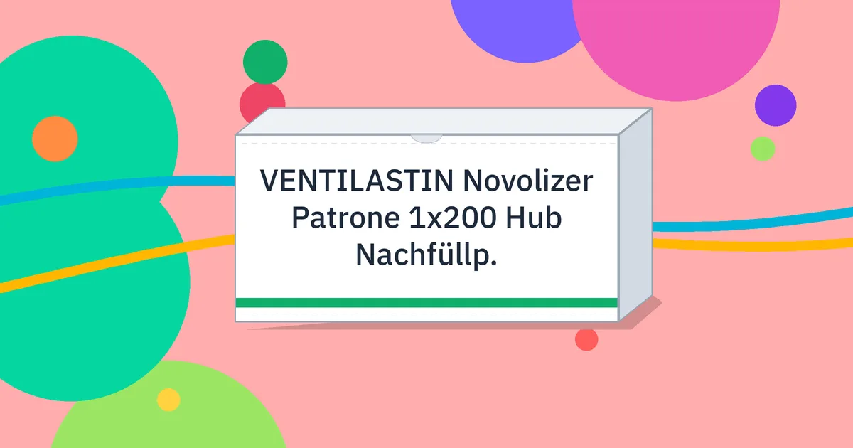 Symbolbild: Packung mit der Aufschrift VENTILASTIN Novolizer Patrone 1x200 Hub Nachfüllp. (PZN 03088194) – Verfügbarkeit und Bezug in Apotheken in Frankfurt am Main