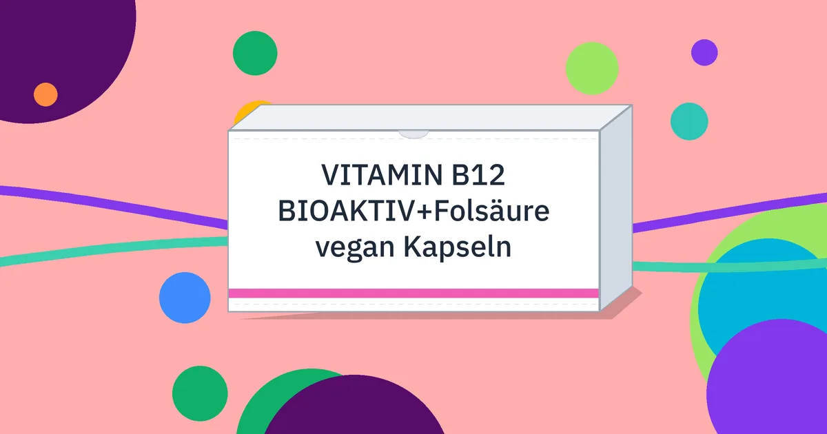 Symbolbild: Packung mit der Aufschrift VITAMIN B12 BIOAKTIV+Folsäure vegan Kapseln (PZN 19505412) – Verfügbarkeit und Bezug in Apotheken in Frankfurt am Main