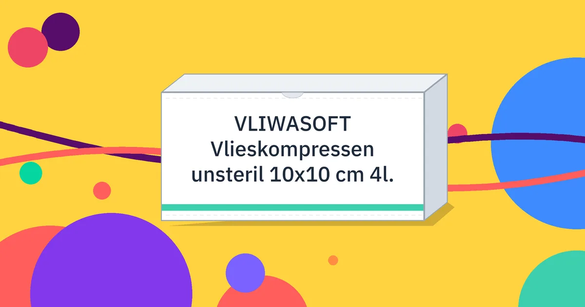 Symbolbild: Packung mit der Aufschrift VLIWASOFT Vlieskompressen unsteril 10x10 cm 4l. (PZN 15659963) – Verfügbarkeit und Bezug in Apotheken in Frankfurt am Main