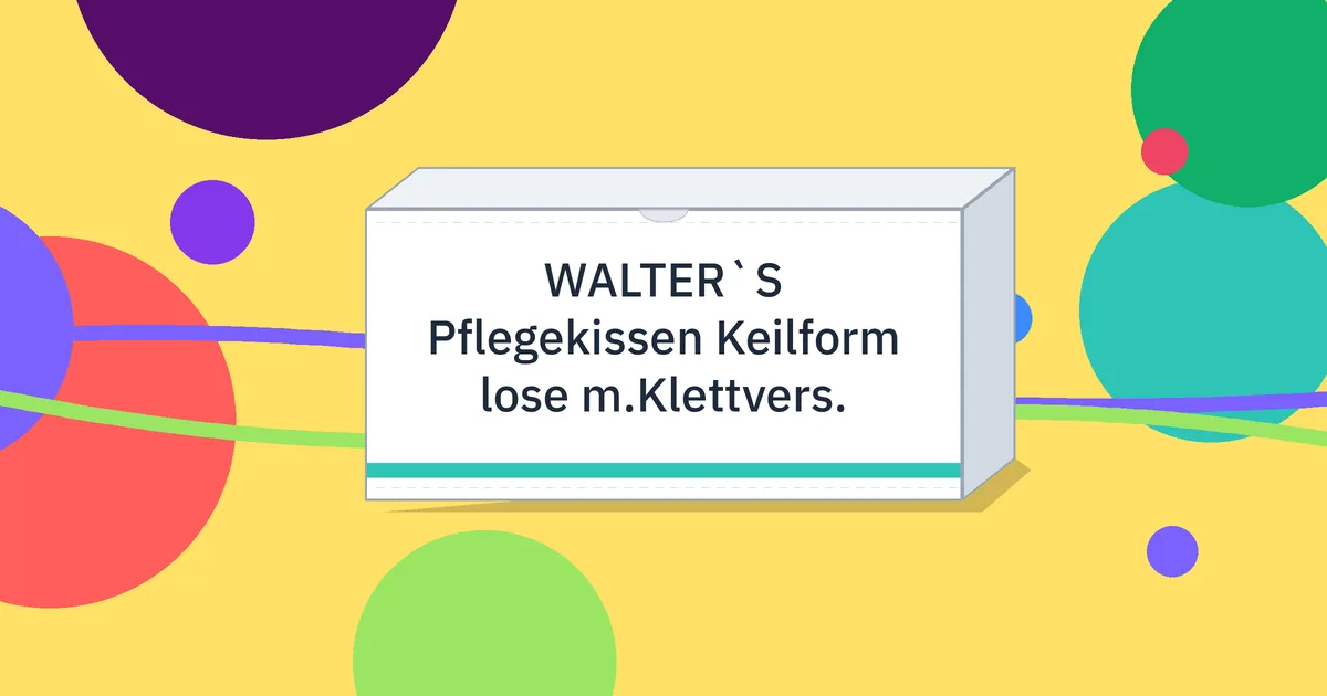 Symbolbild: Packung mit der Aufschrift WALTER`S Pflegekissen Keilform lose m.Klettvers. (PZN 01839555) – Verfügbarkeit und Bezug in Apotheken in Frankfurt am Main