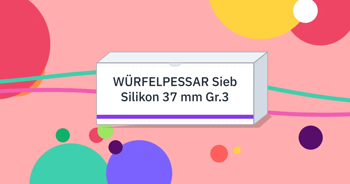 Symbolbild: Packung mit der Aufschrift WÜRFELPESSAR Sieb Silikon 37 mm Gr.3 (PZN 04925634) – Verfügbarkeit und Bezug in Apotheken in Frankfurt am Main