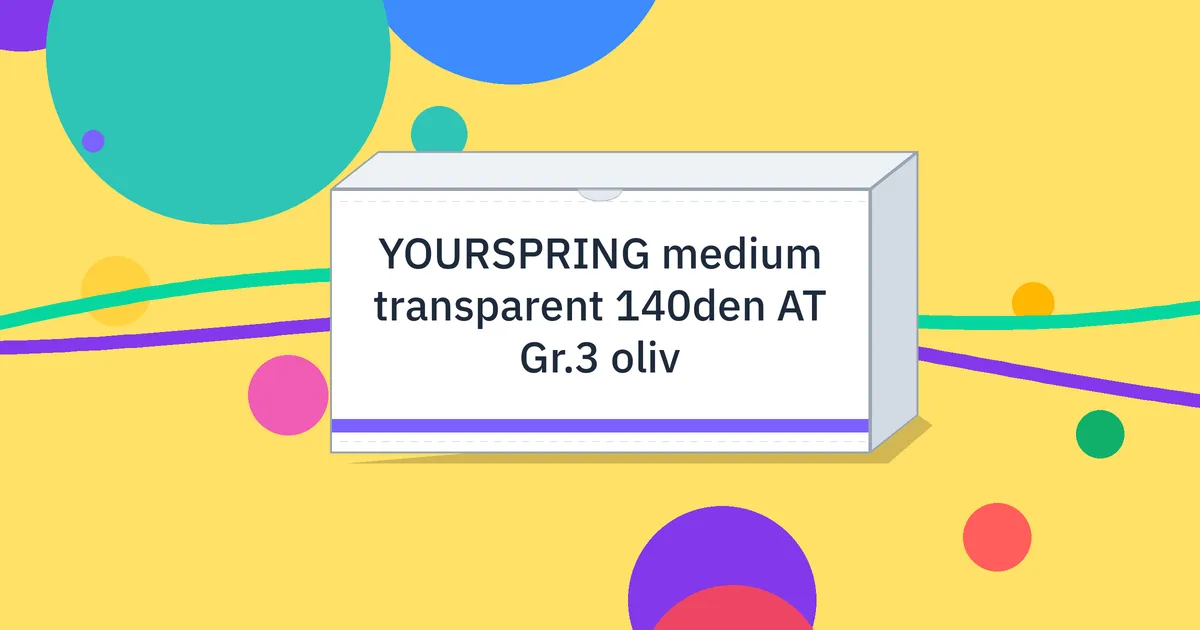 Symbolbild: Packung mit der Aufschrift YOURSPRING medium transparent 140den AT Gr.3 oliv (PZN 18057420) – Verfügbarkeit und Bezug in Apotheken in Frankfurt am Main