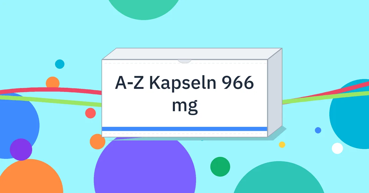 Symbolbild: Packung mit der Aufschrift A-Z Kapseln 966 mg (PZN 16535950) – Verfügbarkeit und Bezug in Apotheken in Frankfurt am Main