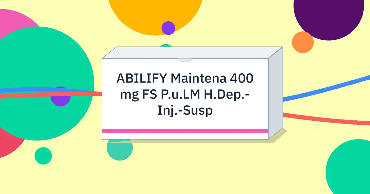 Symbolbild: Packung mit der Aufschrift ABILIFY Maintena 400 mg FS P.u.LM H.Dep.-Inj.-Susp (PZN 18365676) – Verfügbarkeit und Bezug in Apotheken in Frankfurt am Main