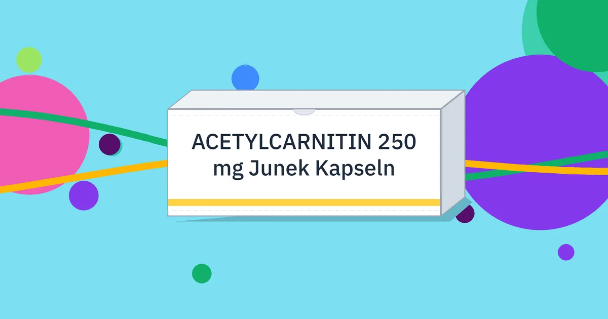 Symbolbild: Packung mit der Aufschrift ACETYLCARNITIN 250 mg Junek Kapseln (PZN 01089083) – Verfügbarkeit und Bezug in Apotheken in Frankfurt am Main