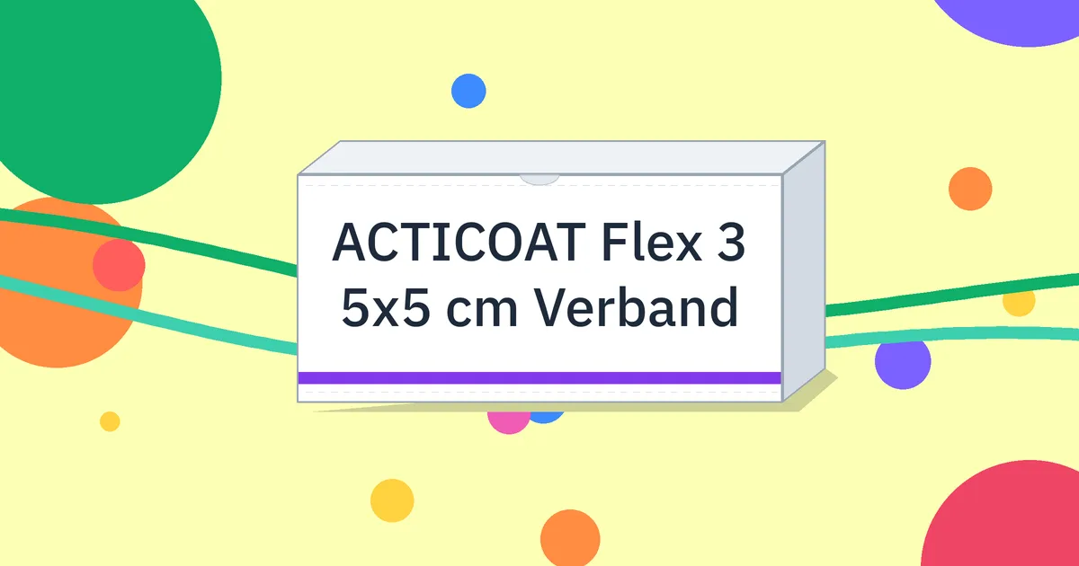 Symbolbild: Packung mit der Aufschrift ACTICOAT Flex 3 5x5 cm Verband (PZN 17606209) – Verfügbarkeit und Bezug in Apotheken in Frankfurt am Main