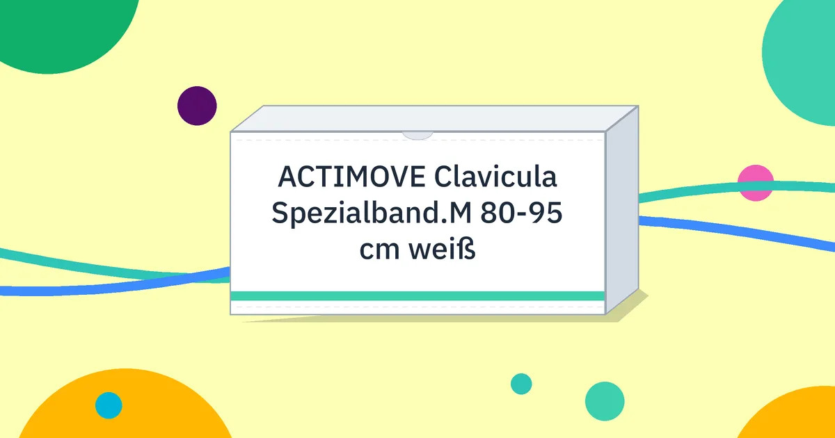 Symbolbild: Packung mit der Aufschrift ACTIMOVE Clavicula Spezialband.M 80-95 cm weiß (PZN 18222824) – Verfügbarkeit und Bezug in Apotheken in Frankfurt am Main