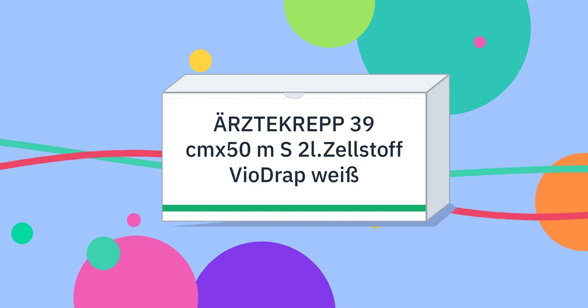 Symbolbild: Packung mit der Aufschrift ÄRZTEKREPP 39 cmx50 m S 2l.Zellstoff VioDrap weiß (PZN 16667700) – Verfügbarkeit und Bezug in Apotheken in Frankfurt am Main