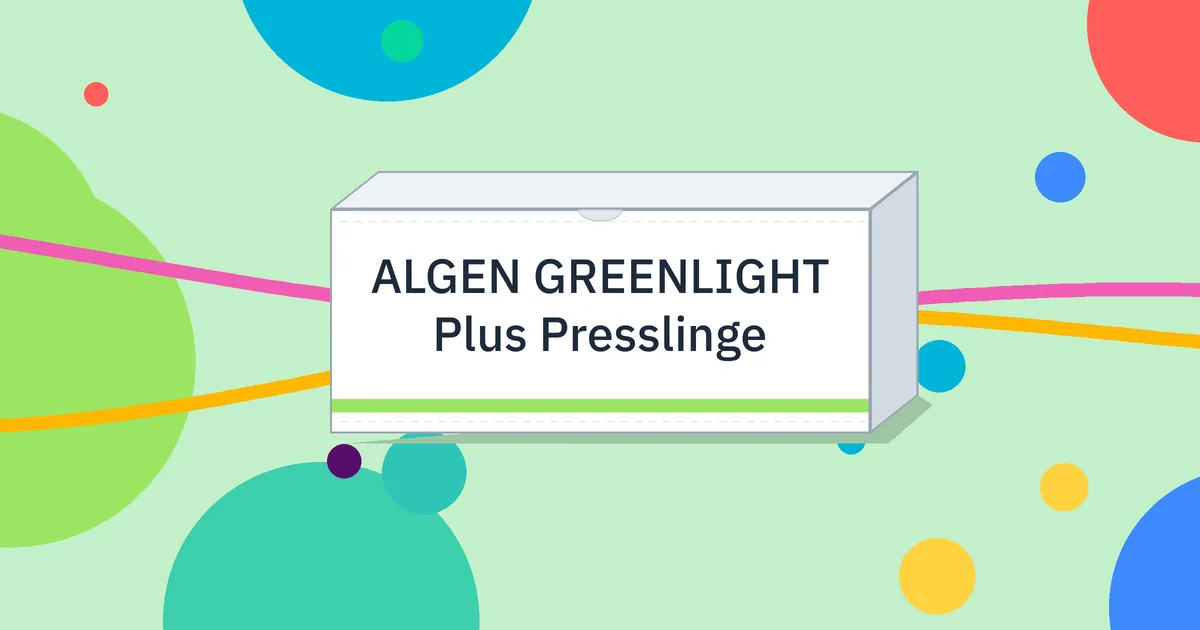 Symbolbild: Packung mit der Aufschrift ALGEN GREENLIGHT Plus Presslinge (PZN 04984281) – Verfügbarkeit und Bezug in Apotheken in Frankfurt am Main