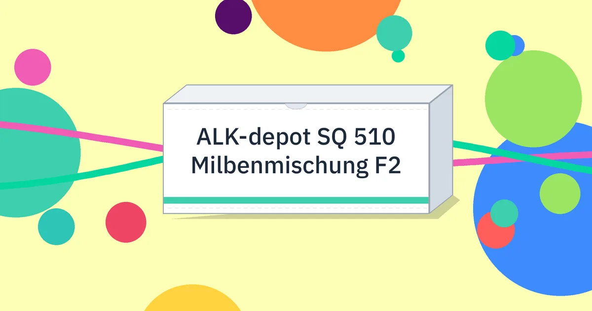 Symbolbild: Packung mit der Aufschrift ALK-depot SQ 510 Milbenmischung F2 (PZN 03877175) – Verfügbarkeit und Bezug in Apotheken in Frankfurt am Main