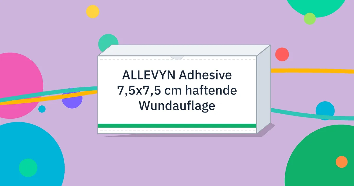 Symbolbild: Packung mit der Aufschrift ALLEVYN Adhesive 7,5x7,5 cm haftende Wundauflage (PZN 19899799) – Verfügbarkeit und Bezug in Apotheken in Frankfurt am Main