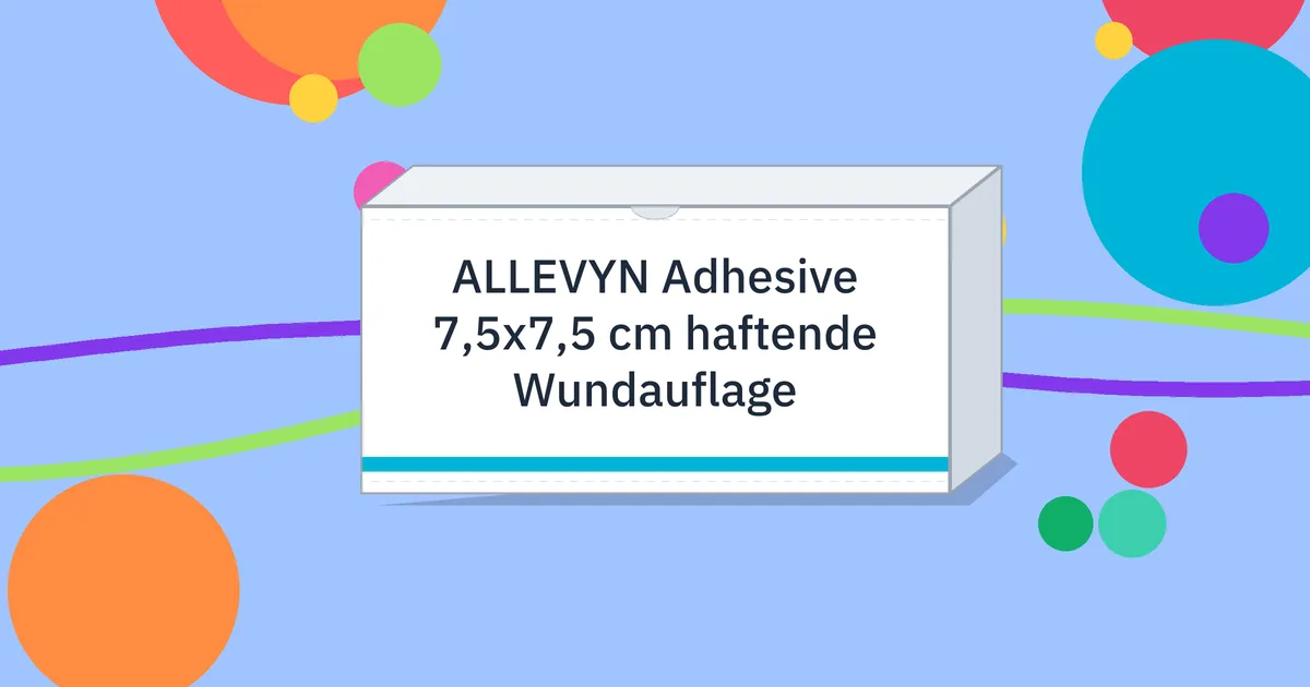 Symbolbild: Packung mit der Aufschrift ALLEVYN Adhesive 7,5x7,5 cm haftende Wundauflage (PZN 19958823) – Verfügbarkeit und Bezug in Apotheken in Frankfurt am Main