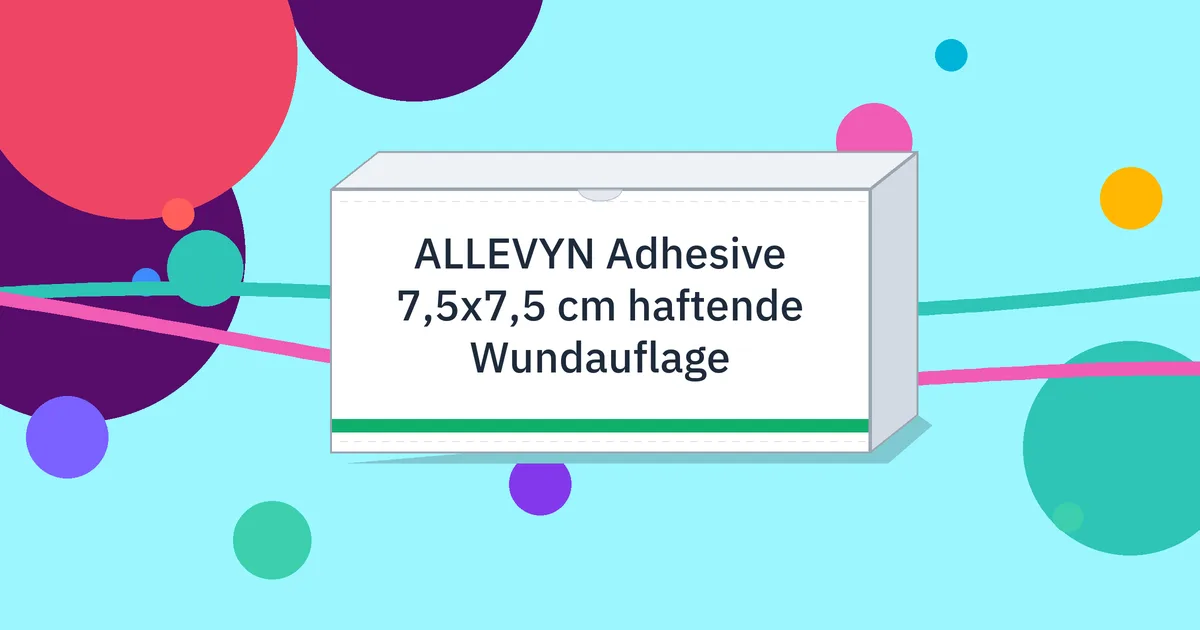 Symbolbild: Packung mit der Aufschrift ALLEVYN Adhesive 7,5x7,5 cm haftende Wundauflage (PZN 01130153) – Verfügbarkeit und Bezug in Apotheken in Frankfurt am Main
