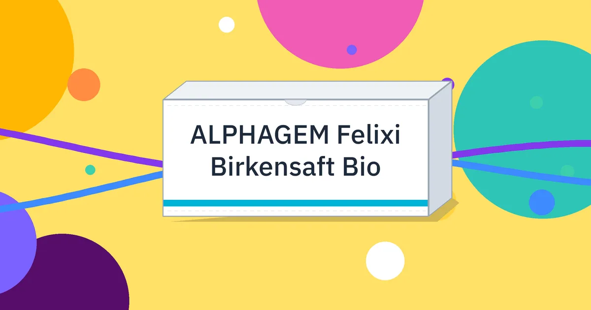 Symbolbild: Packung mit der Aufschrift ALPHAGEM Felixi Birkensaft Bio (PZN 20298390) – Verfügbarkeit und Bezug in Apotheken in Frankfurt am Main