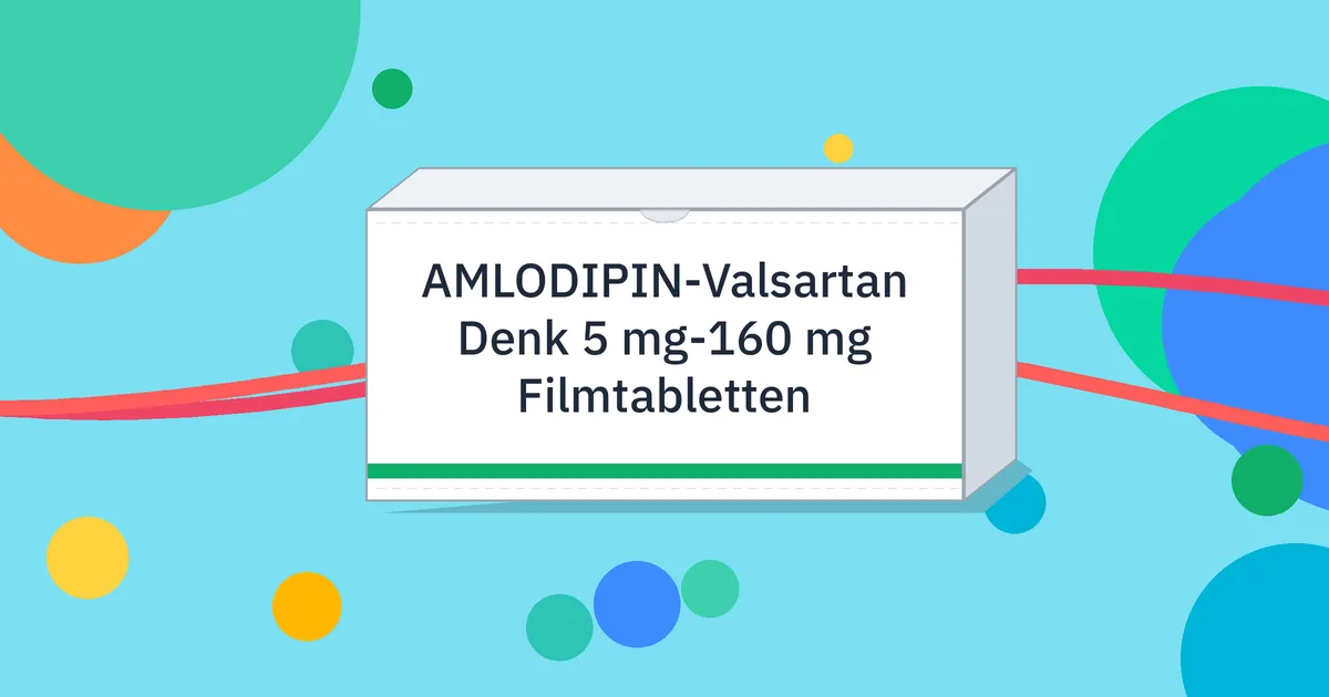 Symbolbild: Packung mit der Aufschrift AMLODIPIN-Valsartan Denk 5 mg-160 mg Filmtabletten (PZN 13836094) – Verfügbarkeit und Bezug in Apotheken in Frankfurt am Main