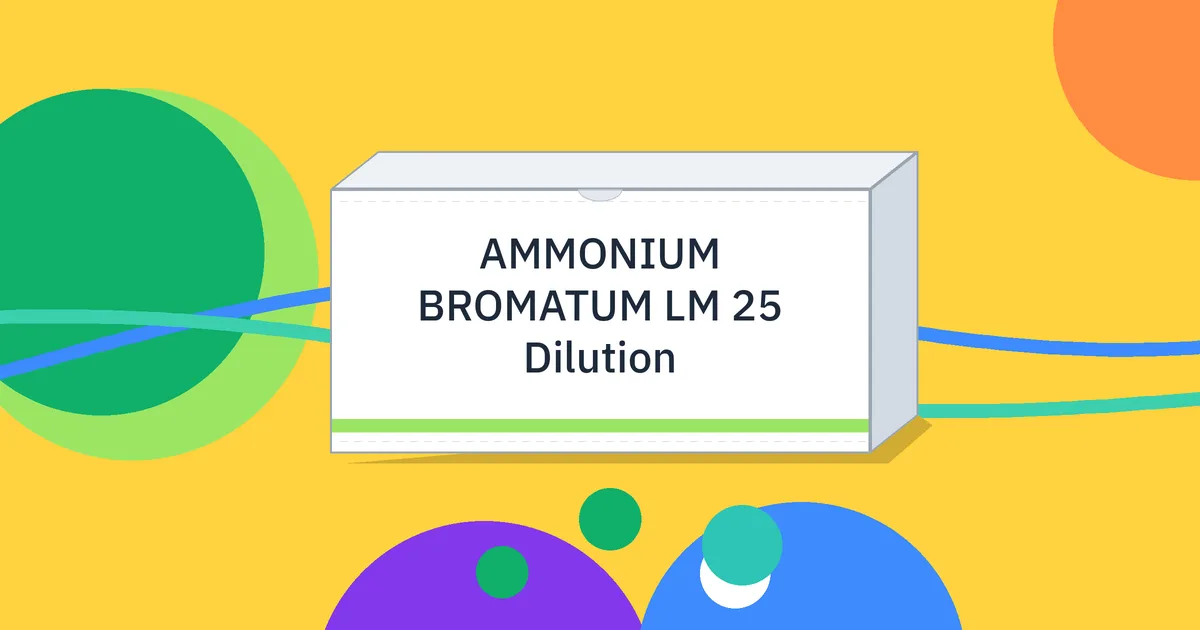 Symbolbild: Packung mit der Aufschrift AMMONIUM BROMATUM LM 25 Dilution (PZN 13320574) – Verfügbarkeit und Bezug in Apotheken in Frankfurt am Main