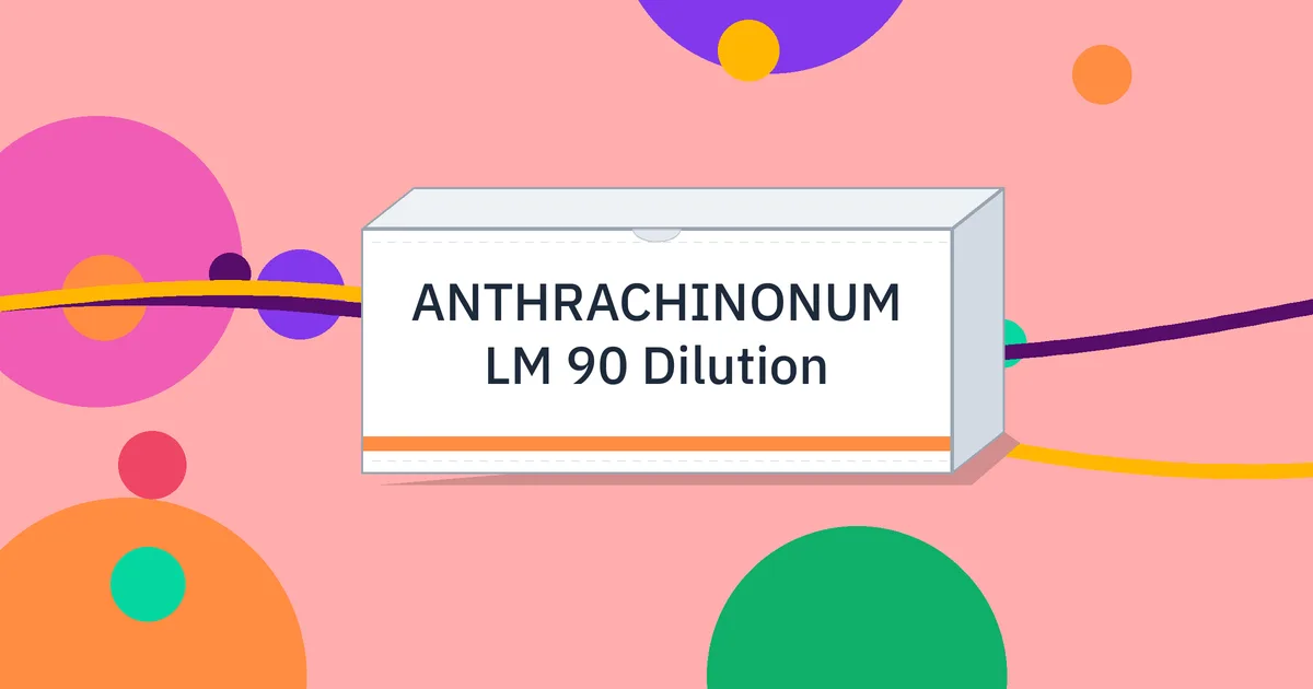 Symbolbild: Packung mit der Aufschrift ANTHRACHINONUM LM 90 Dilution (PZN 13371057) – Verfügbarkeit und Bezug in Apotheken in Frankfurt am Main