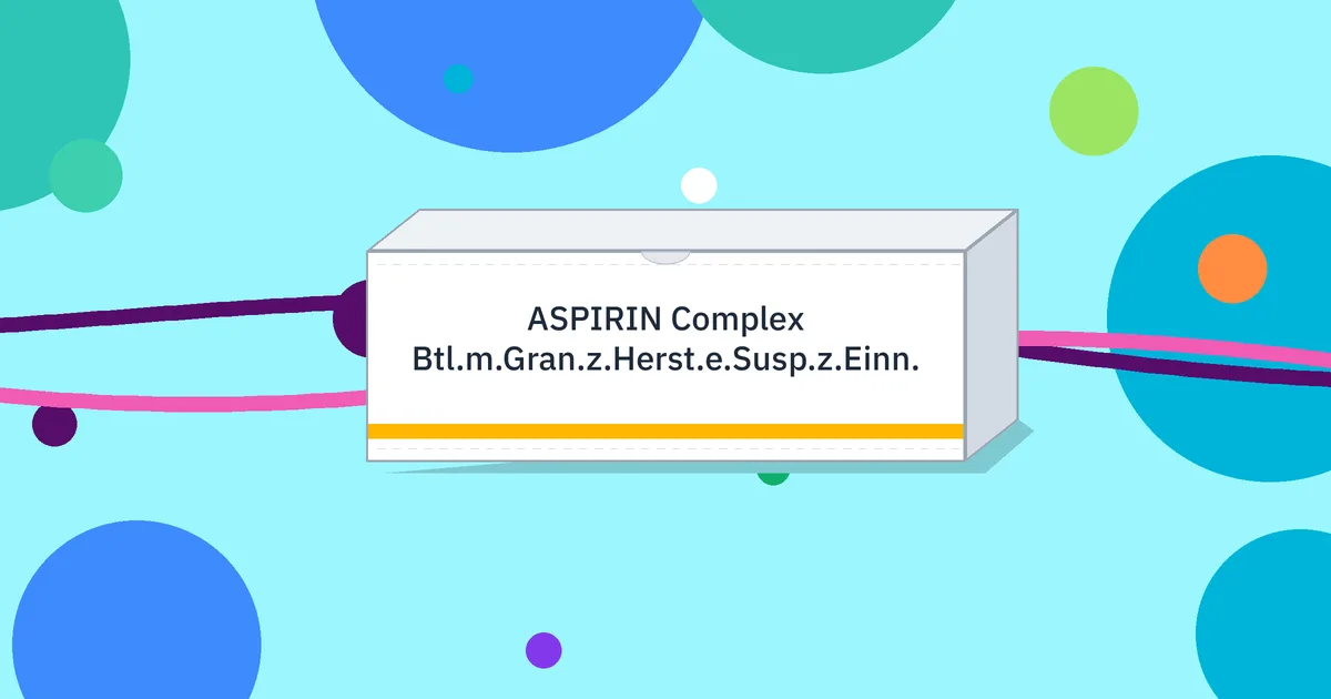 Symbolbild: Packung mit der Aufschrift ASPIRIN Complex Btl.m.Gran.z.Herst.e.Susp.z.Einn. (PZN 04114918) – Verfügbarkeit und Bezug in Apotheken in Frankfurt am Main