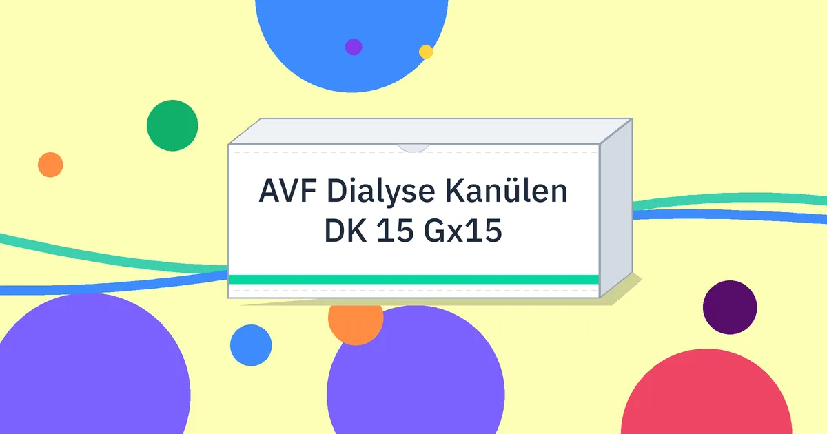 Symbolbild: Packung mit der Aufschrift AVF Dialyse Kanülen DK 15 Gx15 (PZN 04168972) – Verfügbarkeit und Bezug in Apotheken in Frankfurt am Main
