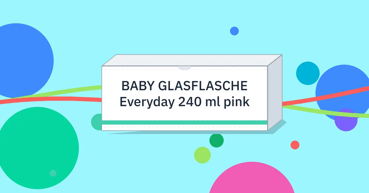 Symbolbild: Packung mit der Aufschrift BABY GLASFLASCHE Everyday 240 ml pink (PZN 16652029) – Verfügbarkeit und Bezug in Apotheken in Frankfurt am Main