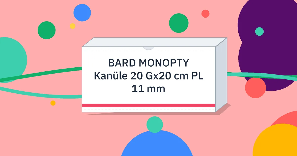 Symbolbild: Packung mit der Aufschrift BARD MONOPTY Kanüle 20 Gx20 cm PL 11 mm (PZN 07780716) – Verfügbarkeit und Bezug in Apotheken in Frankfurt am Main
