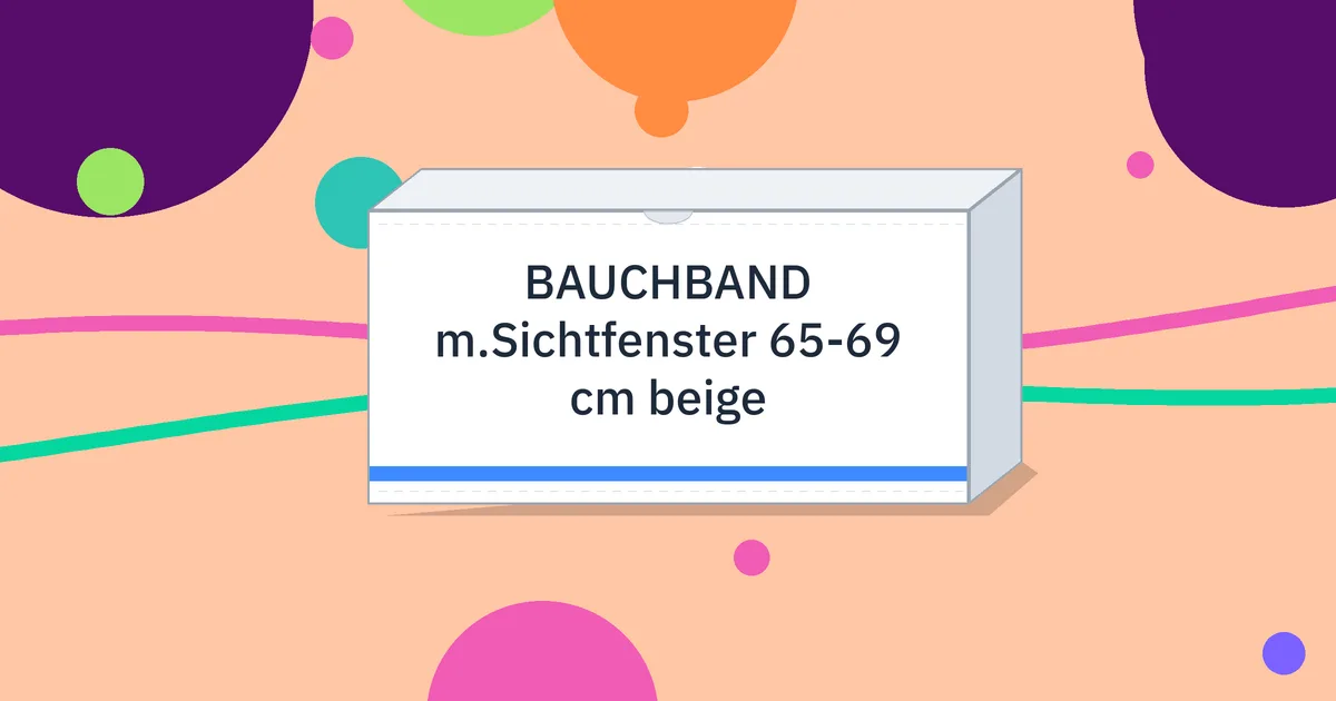 Symbolbild: Packung mit der Aufschrift BAUCHBAND m.Sichtfenster 65-69 cm beige (PZN 12904333) – Verfügbarkeit und Bezug in Apotheken in Frankfurt am Main