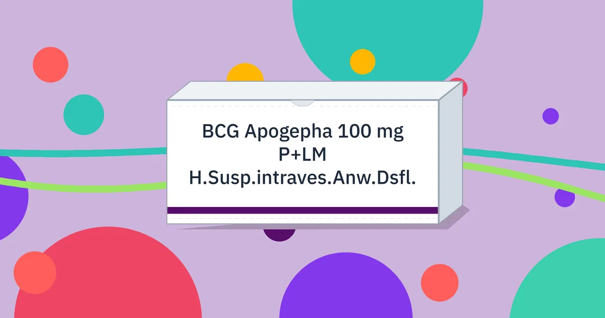 Symbolbild: Packung mit der Aufschrift BCG Apogepha 100 mg P+LM H.Susp.intraves.Anw.Dsfl. (PZN 20023121) – Verfügbarkeit und Bezug in Apotheken in Frankfurt am Main