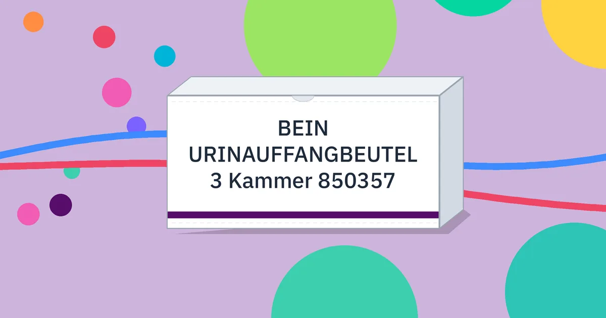 Symbolbild: Packung mit der Aufschrift BEIN URINAUFFANGBEUTEL 3 Kammer 850357 (PZN 07520027) – Verfügbarkeit und Bezug in Apotheken in Frankfurt am Main