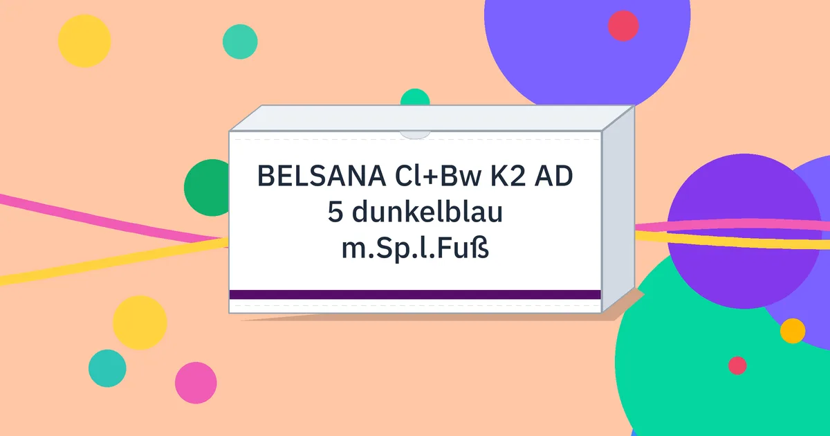 Symbolbild: Packung mit der Aufschrift BELSANA Cl+Bw K2 AD 5 dunkelblau m.Sp.l.Fuß (PZN 15626633) – Verfügbarkeit und Bezug in Apotheken in Frankfurt am Main