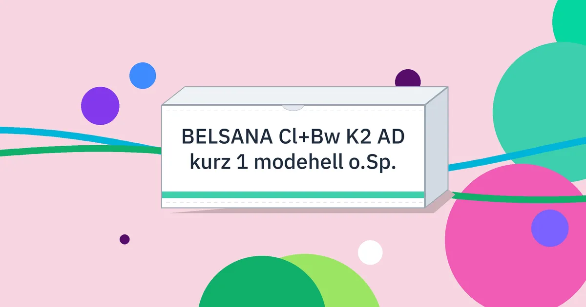 Symbolbild: Packung mit der Aufschrift BELSANA Cl+Bw K2 AD kurz 1 modehell o.Sp. (PZN 12240614) – Verfügbarkeit und Bezug in Apotheken in Frankfurt am Main