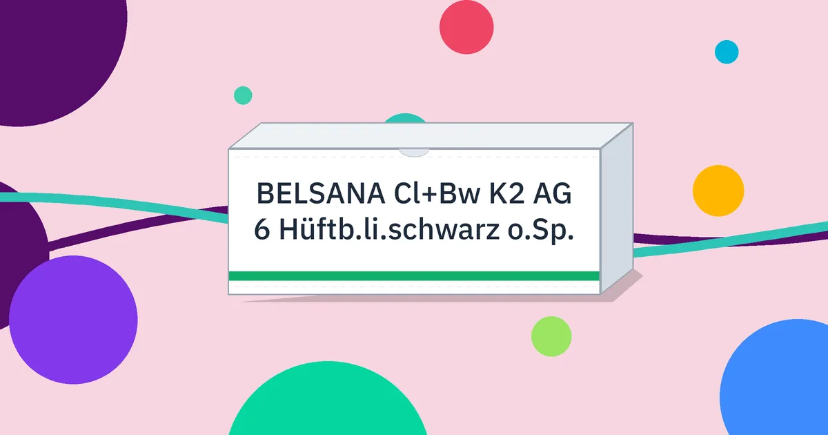 Symbolbild: Packung mit der Aufschrift BELSANA Cl+Bw K2 AG 6 Hüftb.li.schwarz o.Sp. (PZN 12255254) – Verfügbarkeit und Bezug in Apotheken in Frankfurt am Main