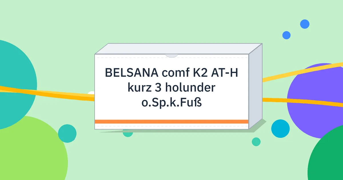 Symbolbild: Packung mit der Aufschrift BELSANA comf K2 AT-H kurz 3 holunder o.Sp.k.Fuß (PZN 12329426) – Verfügbarkeit und Bezug in Apotheken in Frankfurt am Main