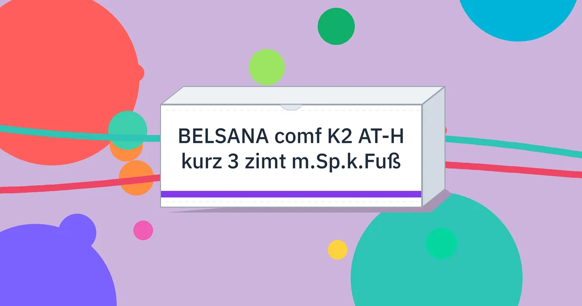 Symbolbild: Packung mit der Aufschrift BELSANA comf K2 AT-H kurz 3 zimt m.Sp.k.Fuß (PZN 12329768) – Verfügbarkeit und Bezug in Apotheken in Frankfurt am Main