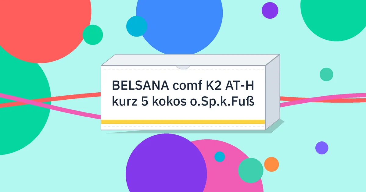 Symbolbild: Packung mit der Aufschrift BELSANA comf K2 AT-H kurz 5 kokos o.Sp.k.Fuß (PZN 12330990) – Verfügbarkeit und Bezug in Apotheken in Frankfurt am Main