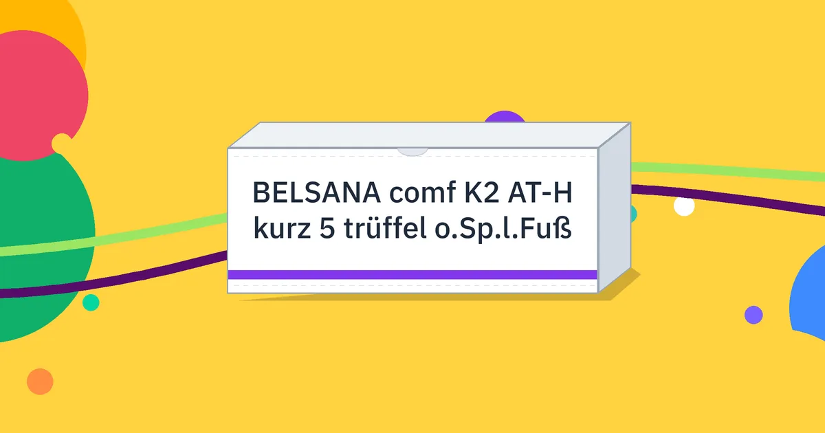 Symbolbild: Packung mit der Aufschrift BELSANA comf K2 AT-H kurz 5 trüffel o.Sp.l.Fuß (PZN 12331268) – Verfügbarkeit und Bezug in Apotheken in Frankfurt am Main