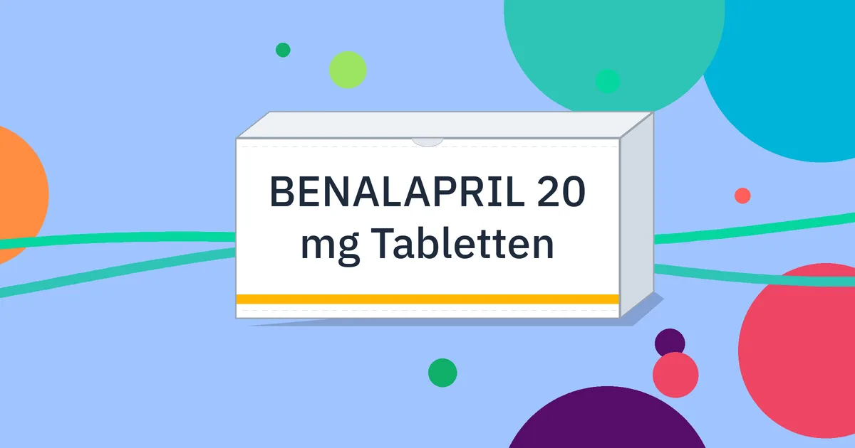 Symbolbild: Packung mit der Aufschrift BENALAPRIL 20 mg Tabletten (PZN 04274438) – Verfügbarkeit und Bezug in Apotheken in Frankfurt am Main