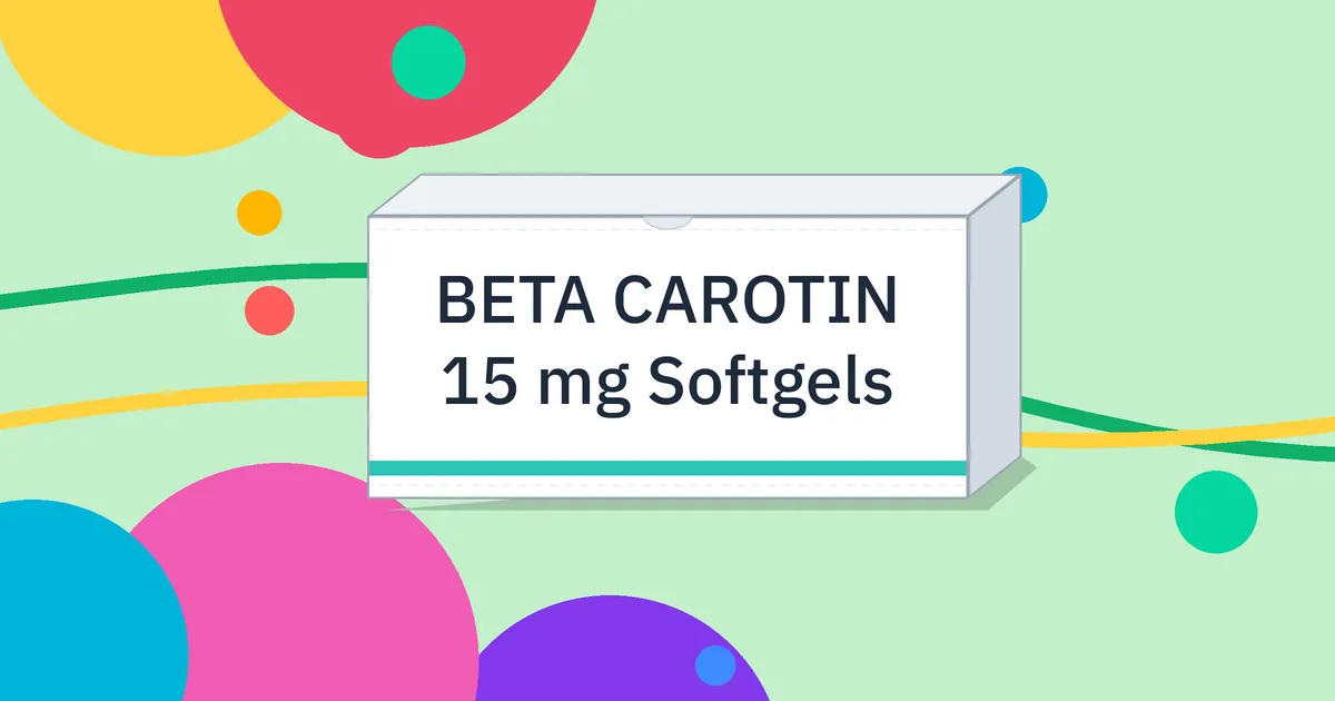 Symbolbild: Packung mit der Aufschrift BETA CAROTIN 15 mg Softgels (PZN 02674346) – Verfügbarkeit und Bezug in Apotheken in Frankfurt am Main