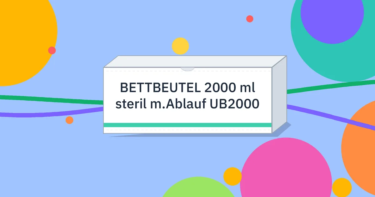 Symbolbild: Packung mit der Aufschrift BETTBEUTEL 2000 ml steril m.Ablauf UB2000 (PZN 05468423) – Verfügbarkeit und Bezug in Apotheken in Frankfurt am Main