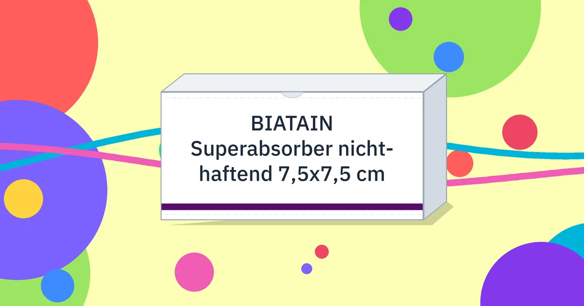 Symbolbild: Packung mit der Aufschrift BIATAIN Superabsorber nicht-haftend 7,5x7,5 cm (PZN 19376765) – Verfügbarkeit und Bezug in Apotheken in Frankfurt am Main