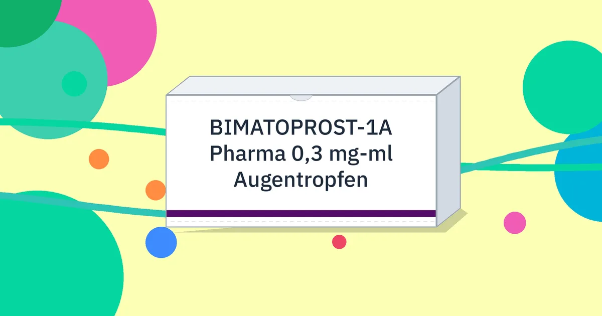 Symbolbild: Packung mit der Aufschrift BIMATOPROST-1A Pharma 0,3 mg-ml Augentropfen (PZN 12654008) – Verfügbarkeit und Bezug in Apotheken in Frankfurt am Main