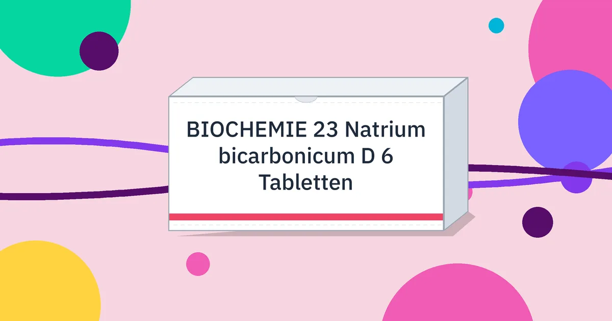 Symbolbild: Packung mit der Aufschrift BIOCHEMIE 23 Natrium bicarbonicum D 6 Tabletten (PZN 04325288) – Verfügbarkeit und Bezug in Apotheken in Frankfurt am Main