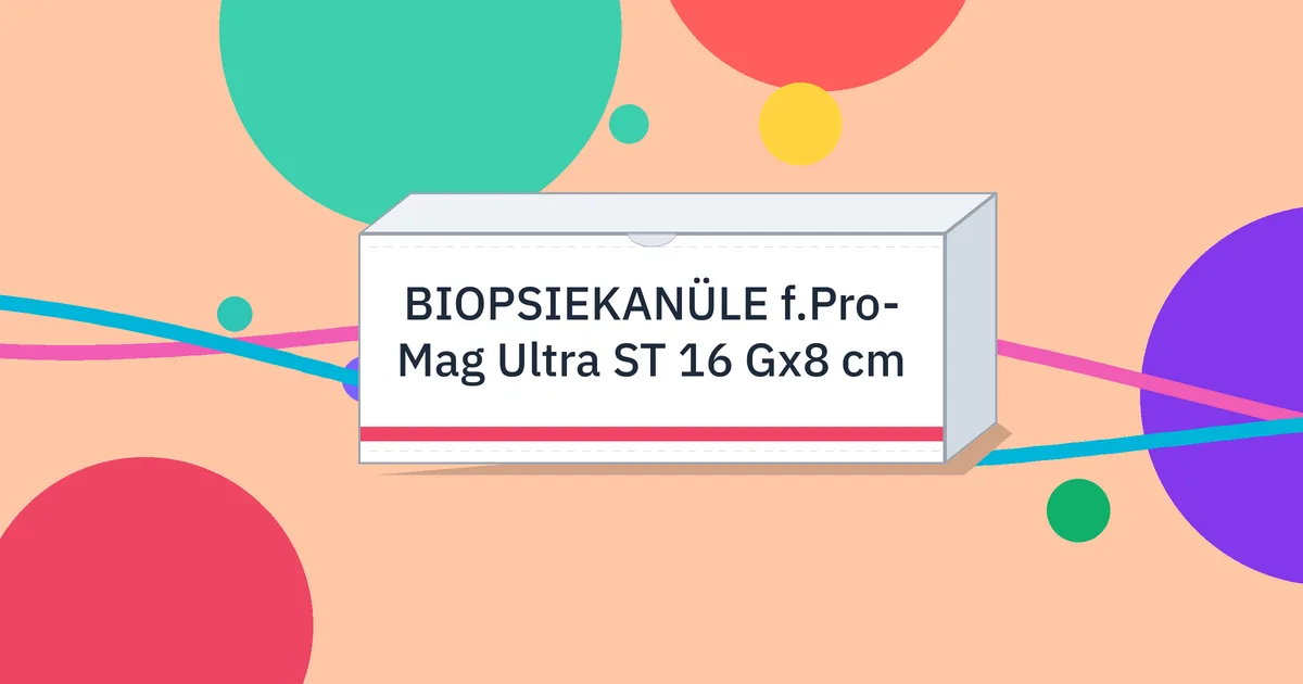Symbolbild: Packung mit der Aufschrift BIOPSIEKANÜLE f.Pro-Mag Ultra ST 16 Gx8 cm (PZN 00425567) – Verfügbarkeit und Bezug in Apotheken in Frankfurt am Main