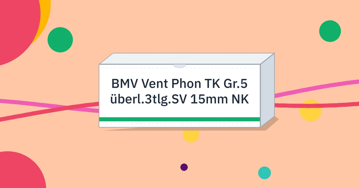 Symbolbild: Packung mit der Aufschrift BMV Vent Phon TK Gr.5 überl.3tlg.SV 15mm NK (PZN 18385414) – Verfügbarkeit und Bezug in Apotheken in Frankfurt am Main