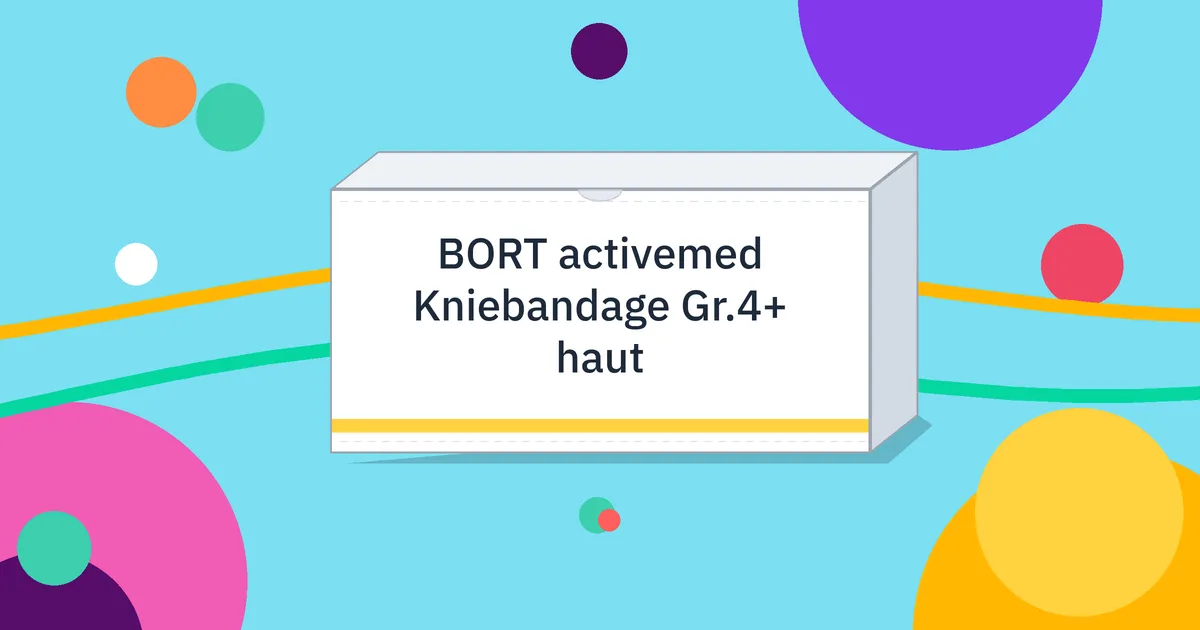 Symbolbild: Packung mit der Aufschrift BORT activemed Kniebandage Gr.4+ haut (PZN 16843025) – Verfügbarkeit und Bezug in Apotheken in Frankfurt am Main