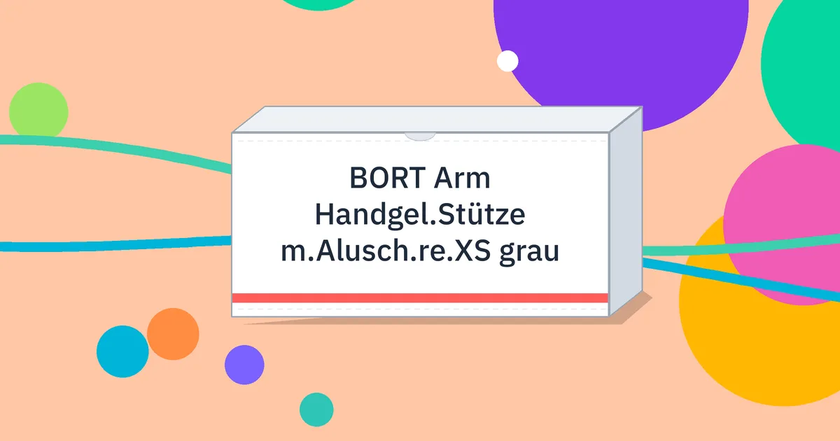Symbolbild: Packung mit der Aufschrift BORT Arm Handgel.Stütze m.Alusch.re.XS grau (PZN 17843174) – Verfügbarkeit und Bezug in Apotheken in Frankfurt am Main
