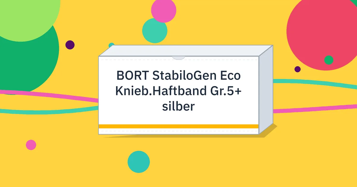 Symbolbild: Packung mit der Aufschrift BORT StabiloGen Eco Knieb.Haftband Gr.5+ silber (PZN 16845685) – Verfügbarkeit und Bezug in Apotheken in Frankfurt am Main