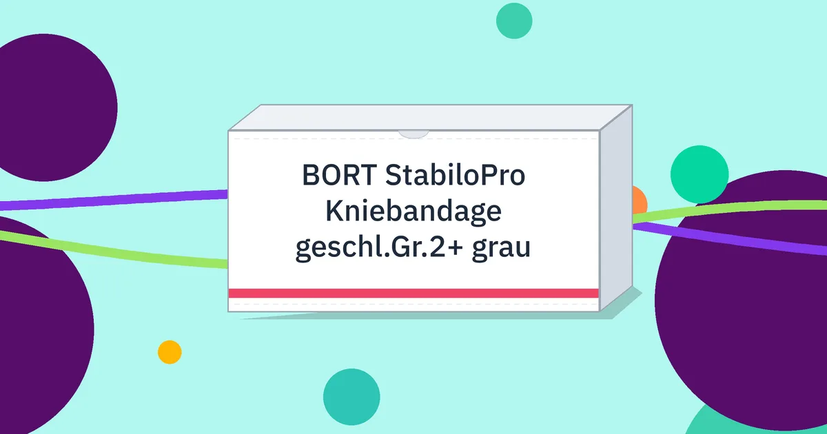 Symbolbild: Packung mit der Aufschrift BORT StabiloPro Kniebandage geschl.Gr.2+ grau (PZN 15256716) – Verfügbarkeit und Bezug in Apotheken in Frankfurt am Main